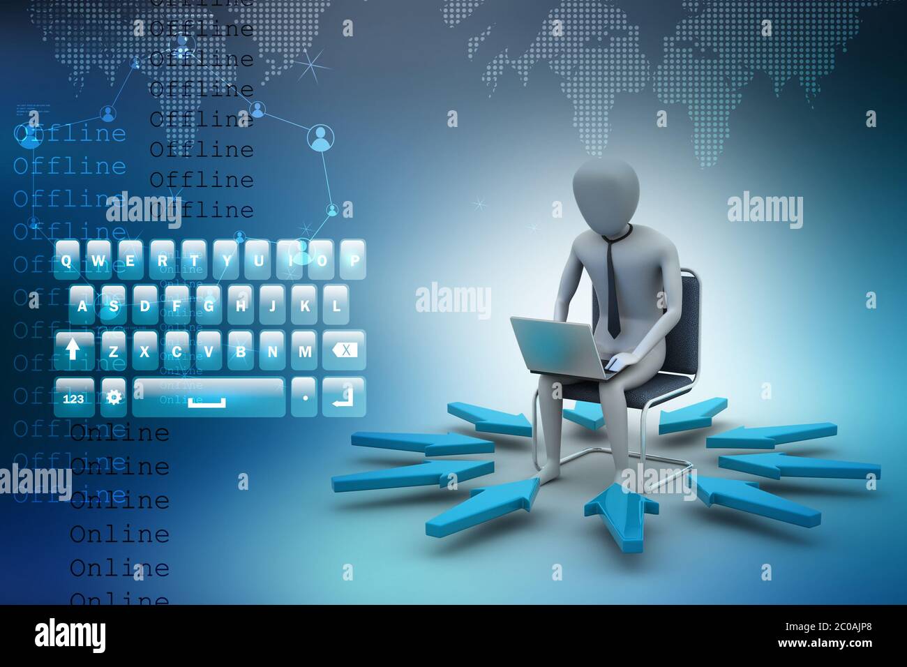 3d man working on laptop Stock Photo - Alamy