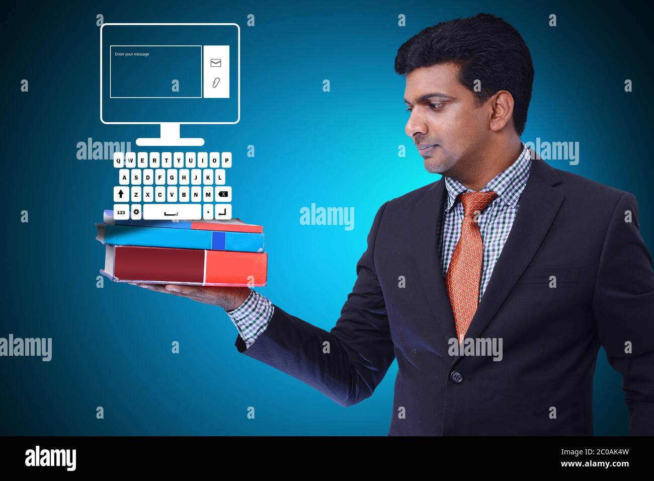 Business man with text book Stock Photo - Alamy