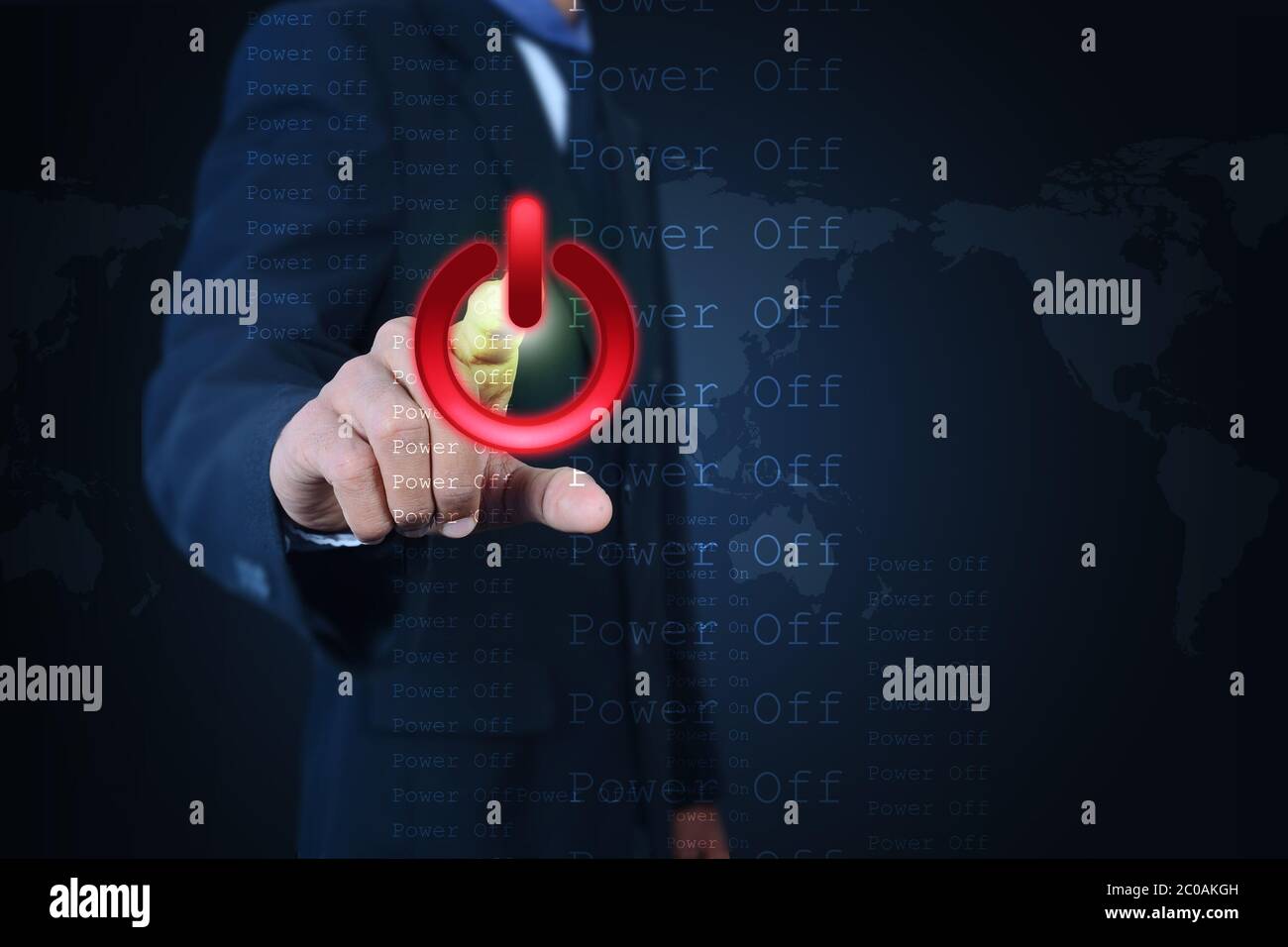 Man showing the power button Stock Photo - Alamy