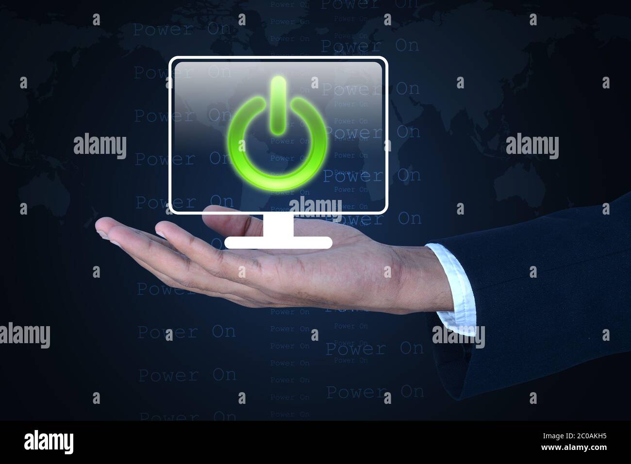 Man showing the power button Stock Photo - Alamy