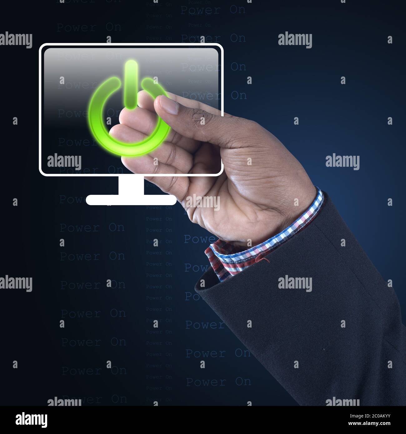 Man showing the power button Stock Photo - Alamy
