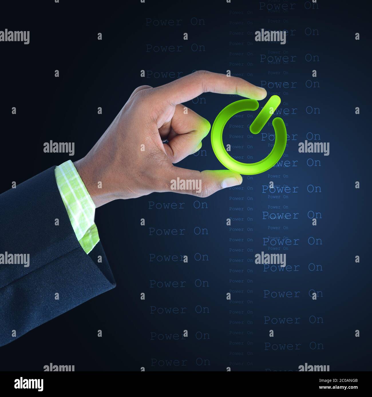 Man showing the power button Stock Photo - Alamy