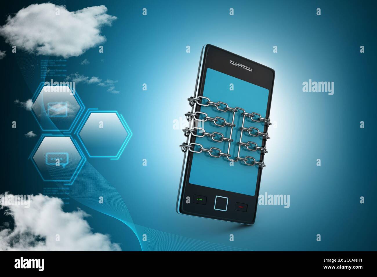 Smart phone with chain, safety concept Stock Photo - Alamy