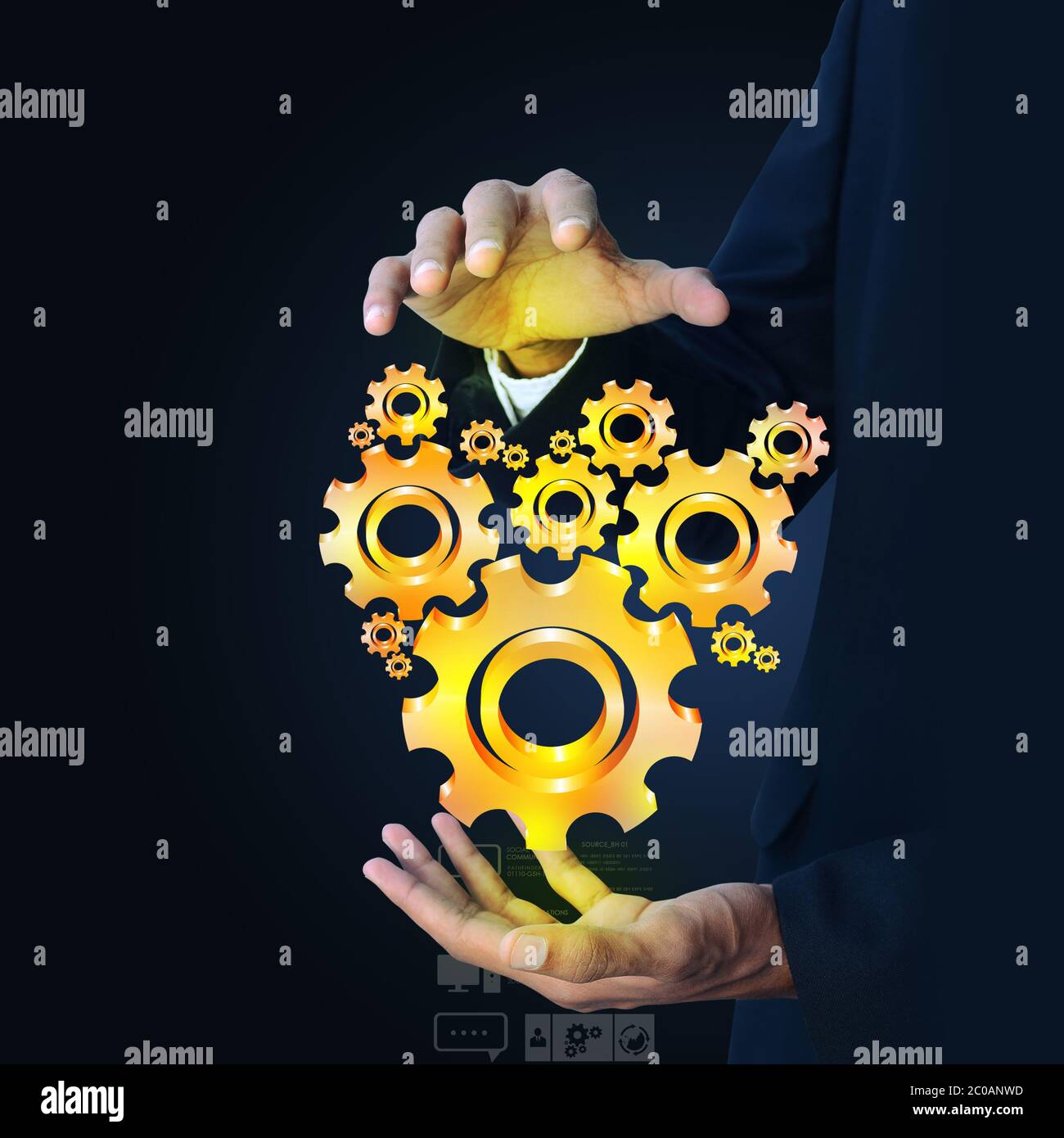 businessman showing gears cogs to success concept Stock Photo - Alamy