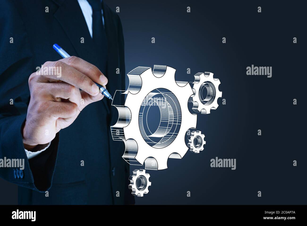businessman showing gears cogs to success concept Stock Photo - Alamy