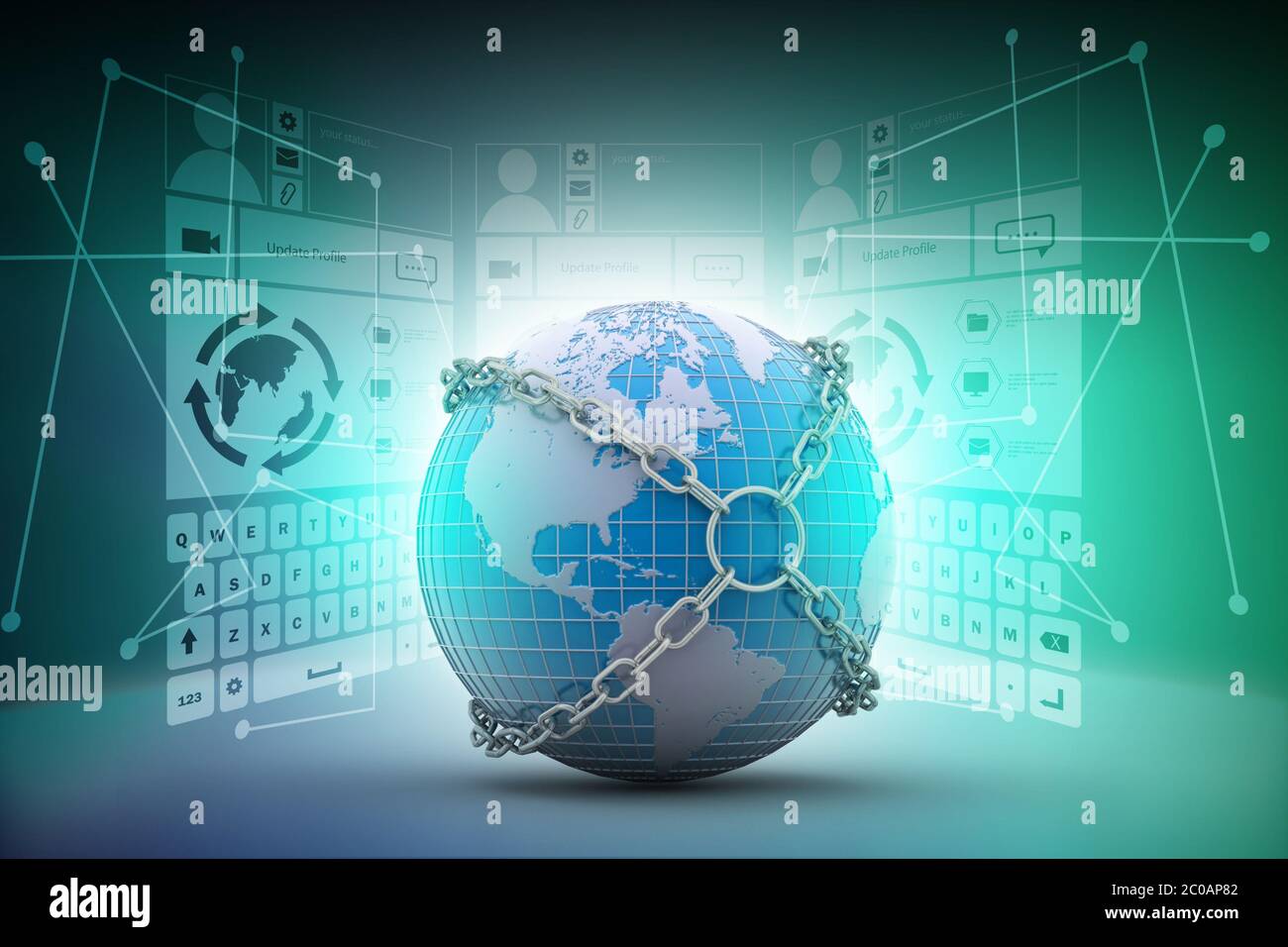 Earth globe close in chain Stock Photo - Alamy