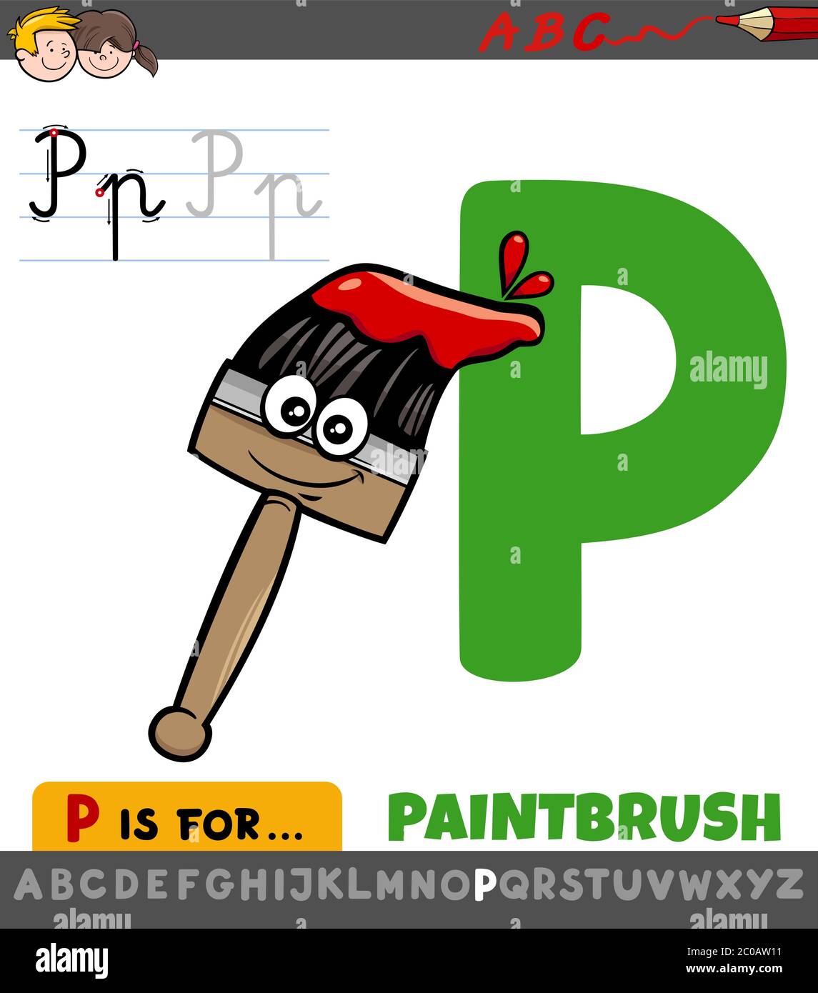 Educational Cartoon Illustration of Letter P from Alphabet with Plane ...