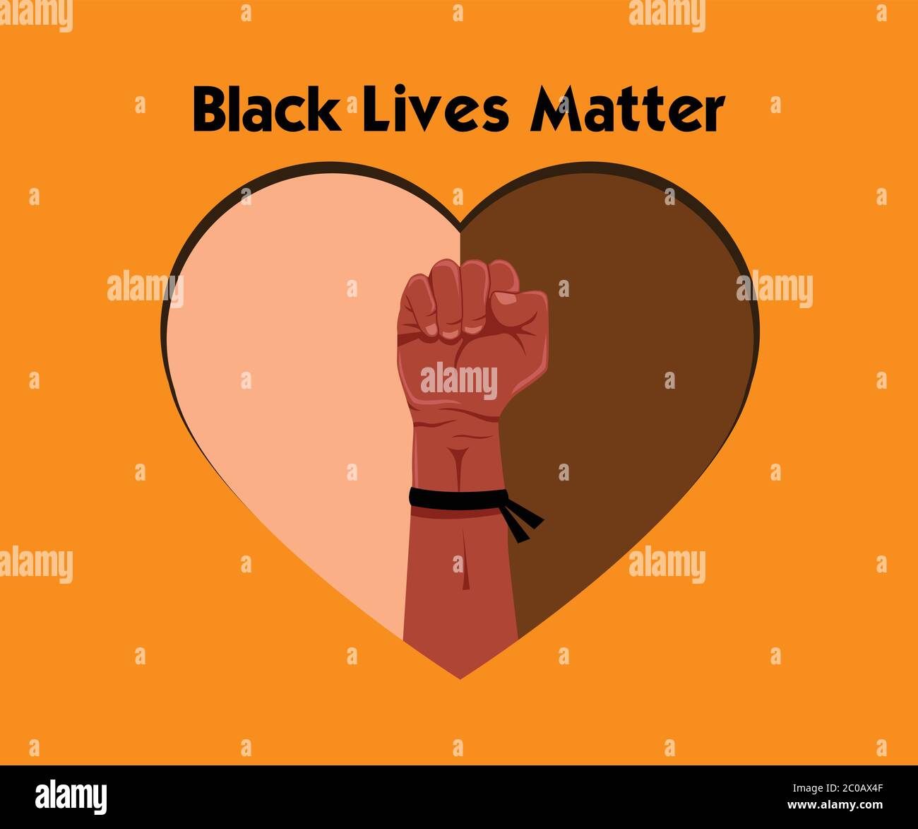 Black lives Matter text with a power fist against racism and promoting ...