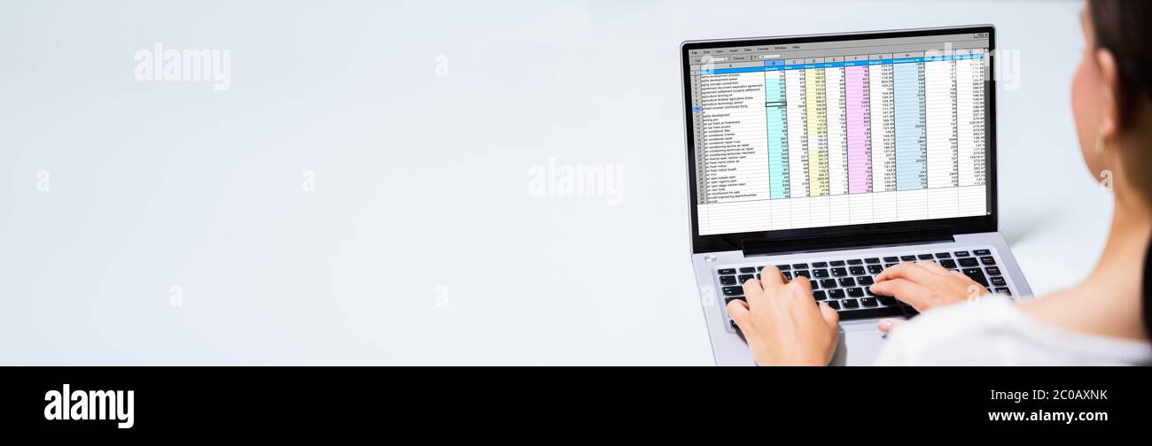 Spreadsheet On Computer Screen. Analyst Employee Working Stock Photo ...