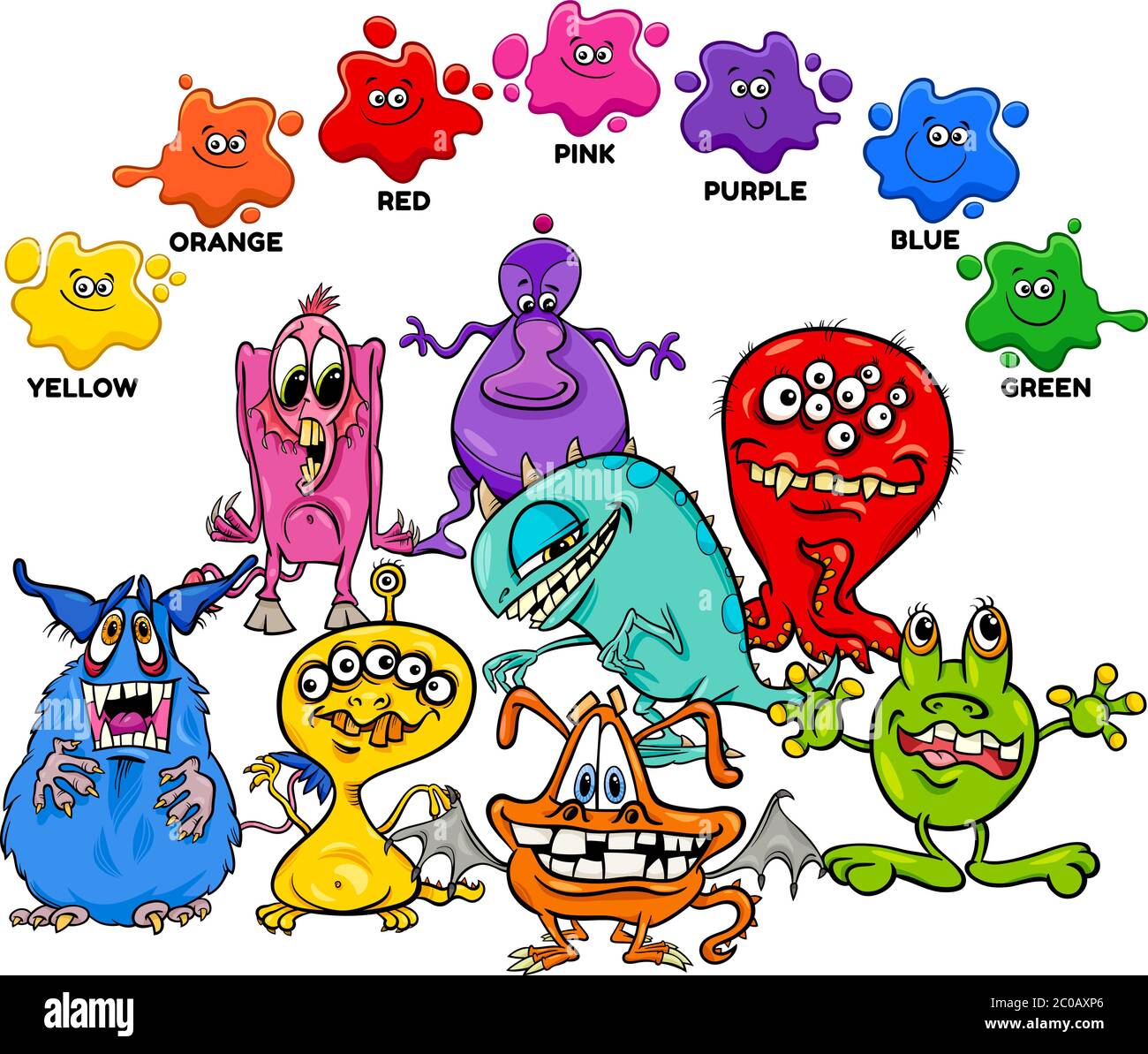 Educational Cartoon Illustration of Basic Colors with Fantasy Monsters ...