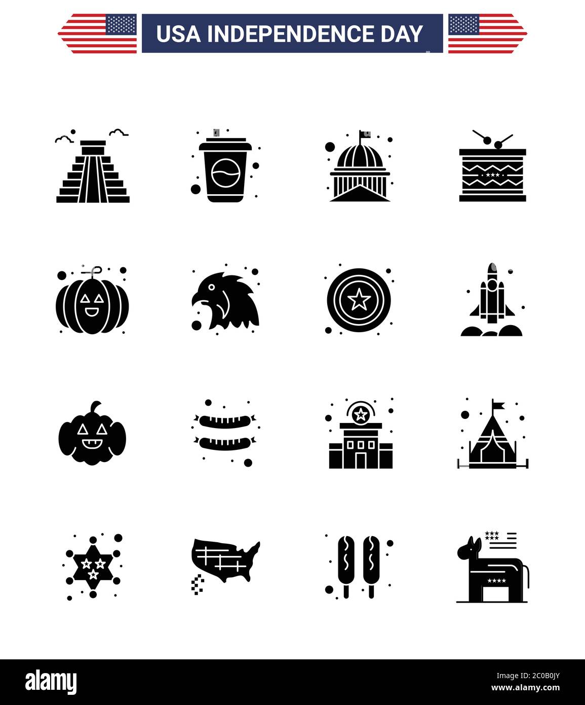 Pack of 16 USA Independence Day Celebration Solid Glyphs Signs and 4th ...