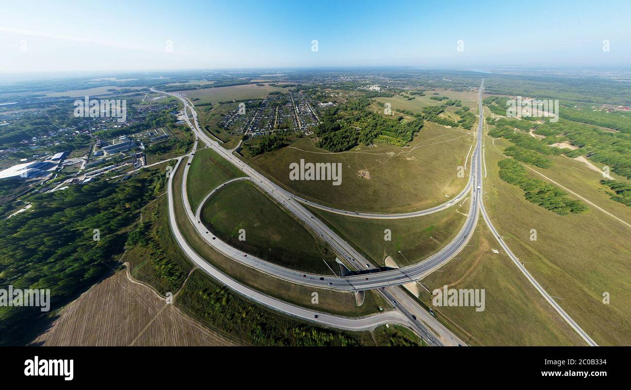 Aerial view of downtown. Crossroads, houses, buildings and parks Stock ...