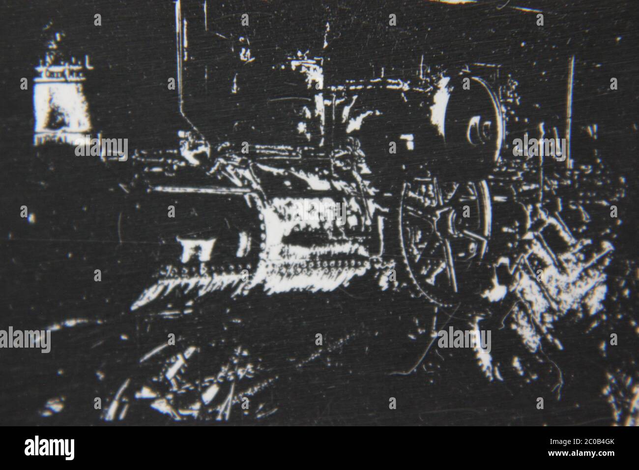 Fine 70s vintage black and white extreme photography of a train engine ...