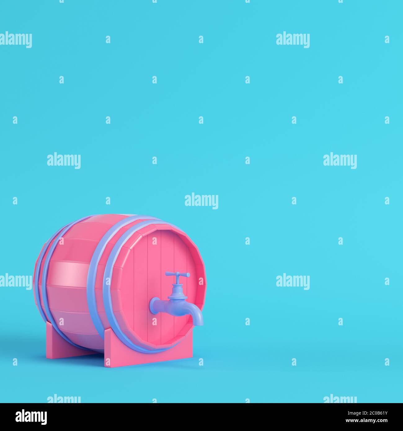 Pink barrel with a tap on bright blue background in pastel colors ...