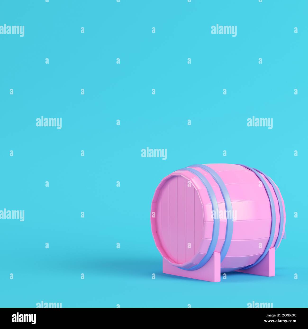 Pink barrel with a tap on bright blue background in pastel colors ...