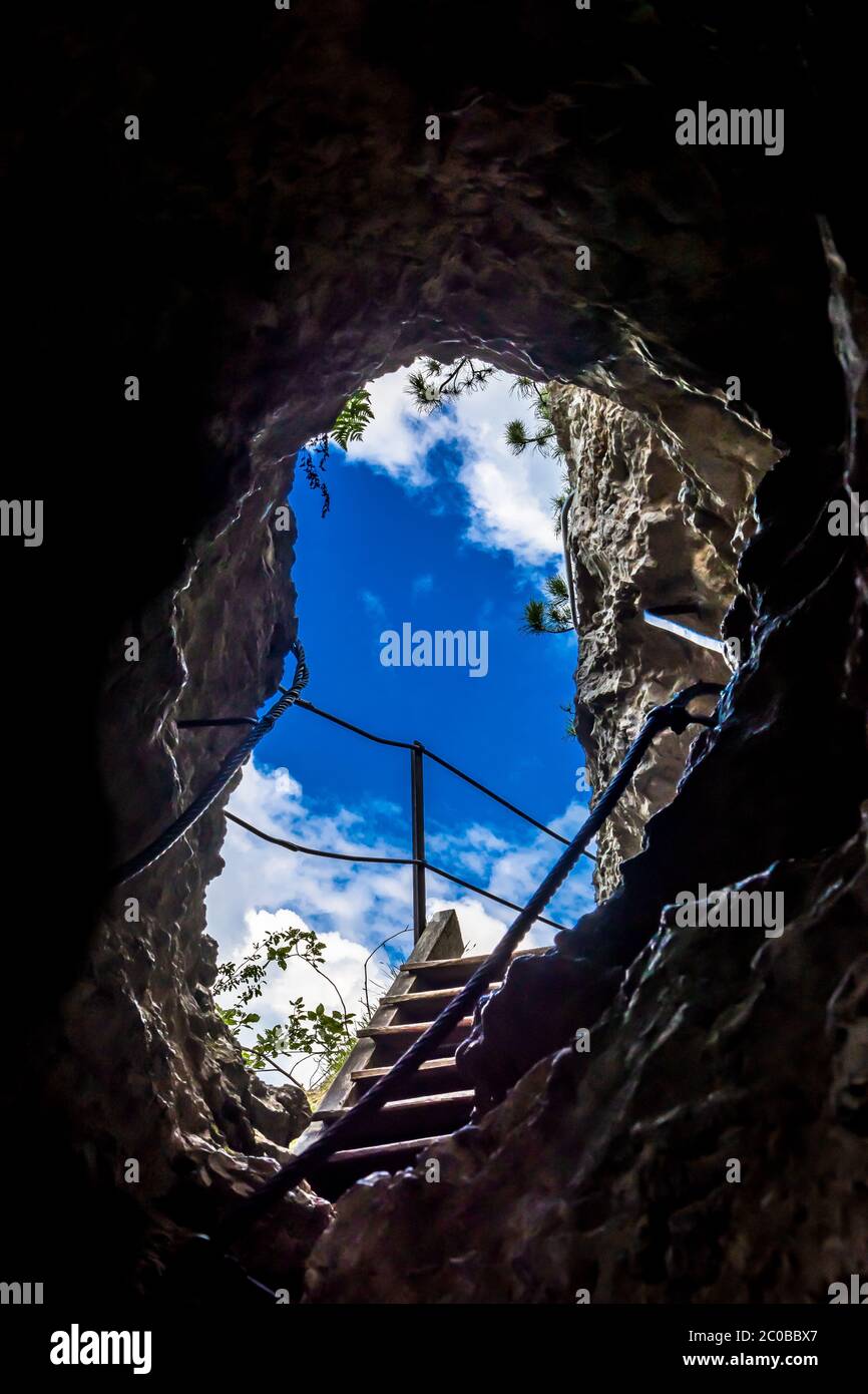 Hiking Trail With Exit From A Cave At Steinwandklamm In Austria Stock ...