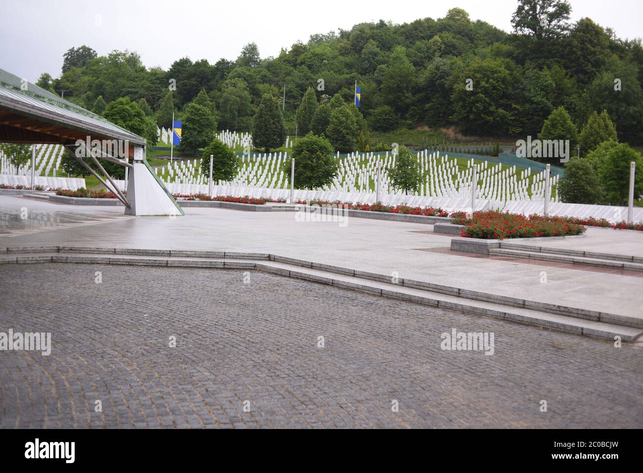 Srebrenica, Bosnia-Herzegovina, June 01 2020: Srebrenica-Potocari memorial and cemetery for the ...