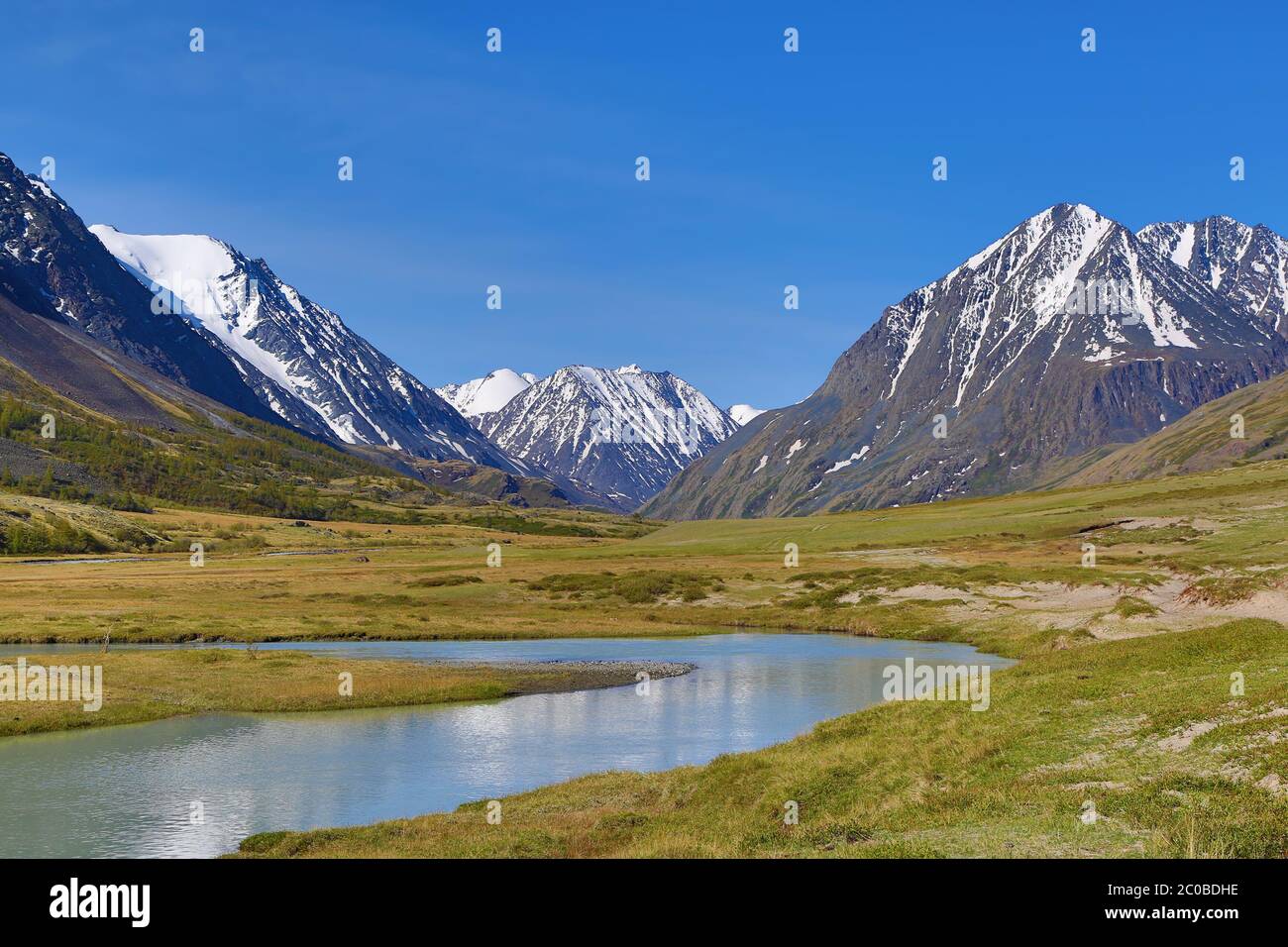 mountain landscape with river Stock Photo - Alamy