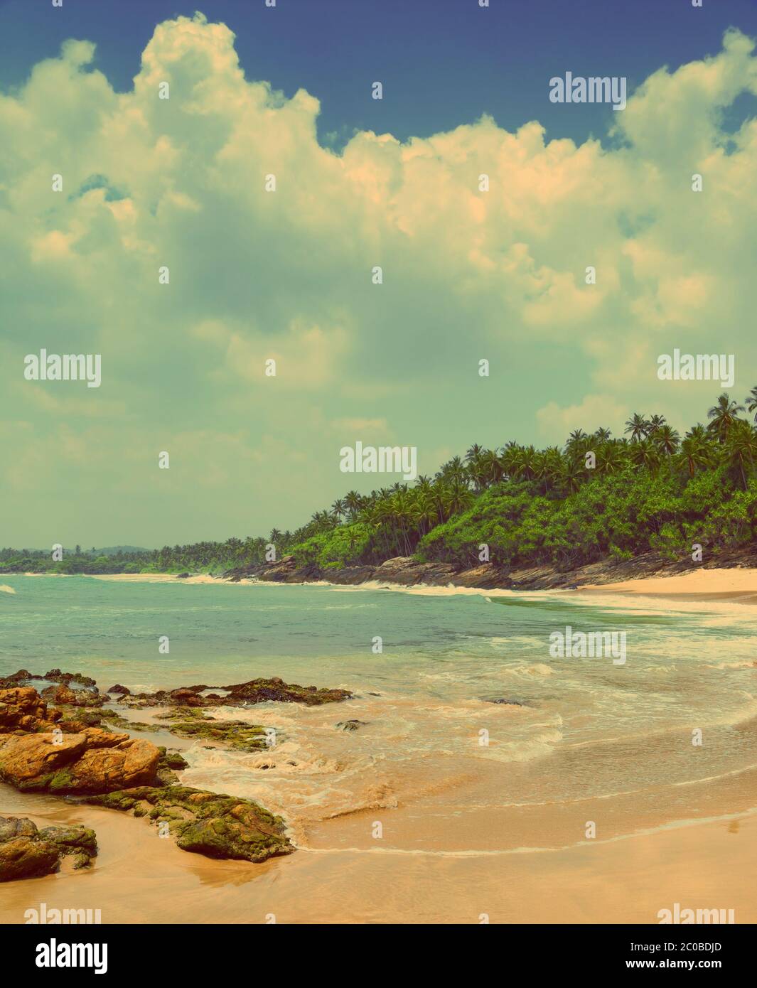 tropical beach - vintage retro style Stock Photo - Alamy