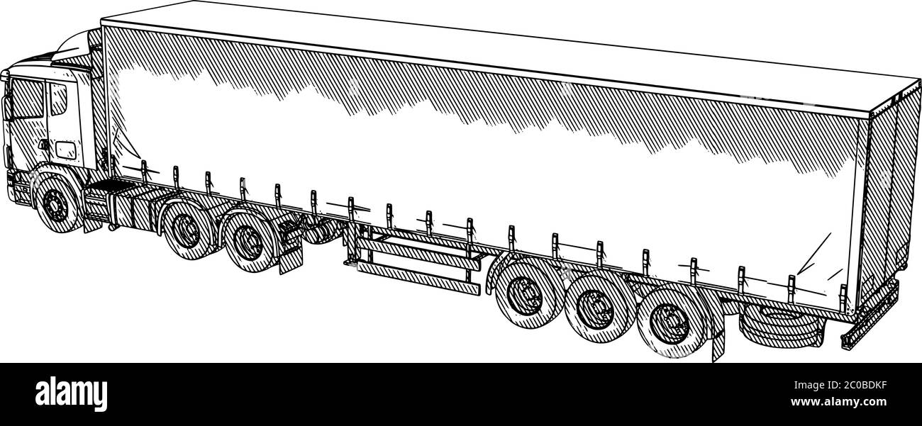 sketch of a truck with hatching on a white background vector Stock ...