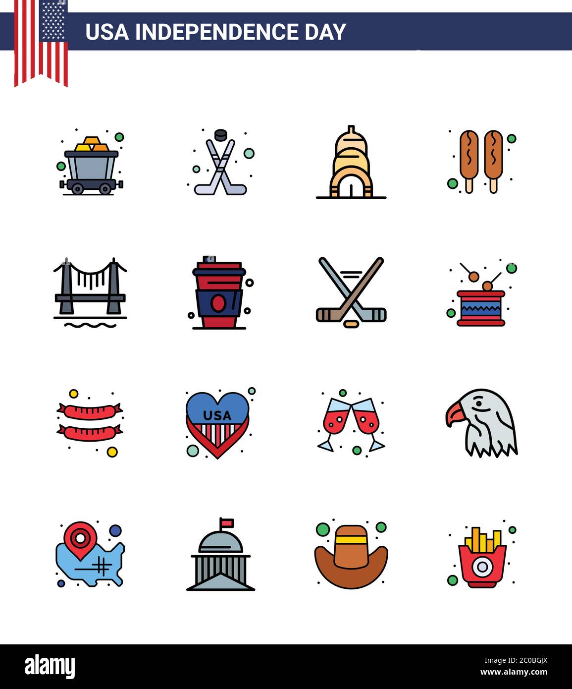 Set of 16 USA Day Icons American Symbols Independence Day Signs for ...
