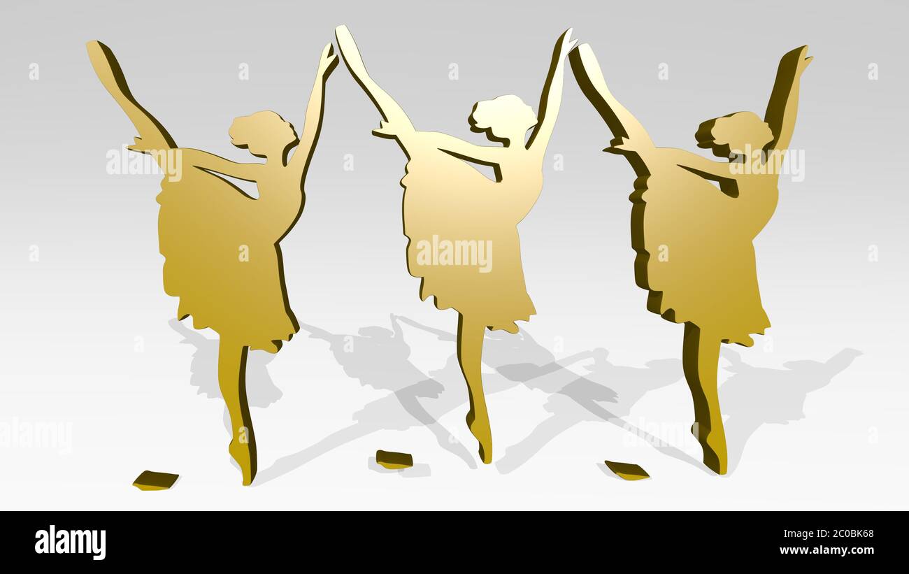 DANCING GIRLS from a perspective on the wall. A thick sculpture made of ...