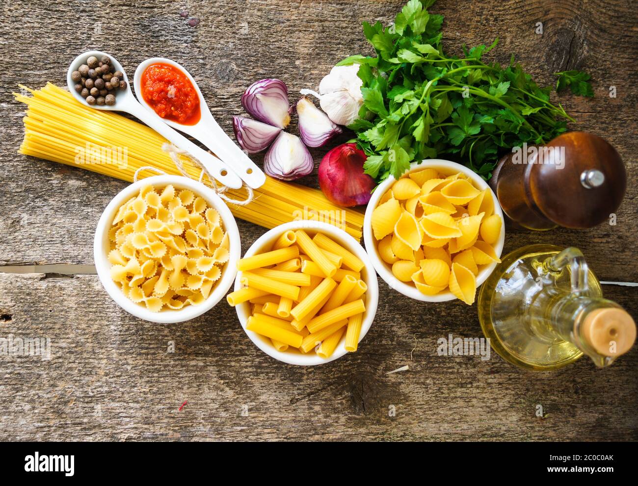 Different kinds of italian pasta Stock Photo - Alamy