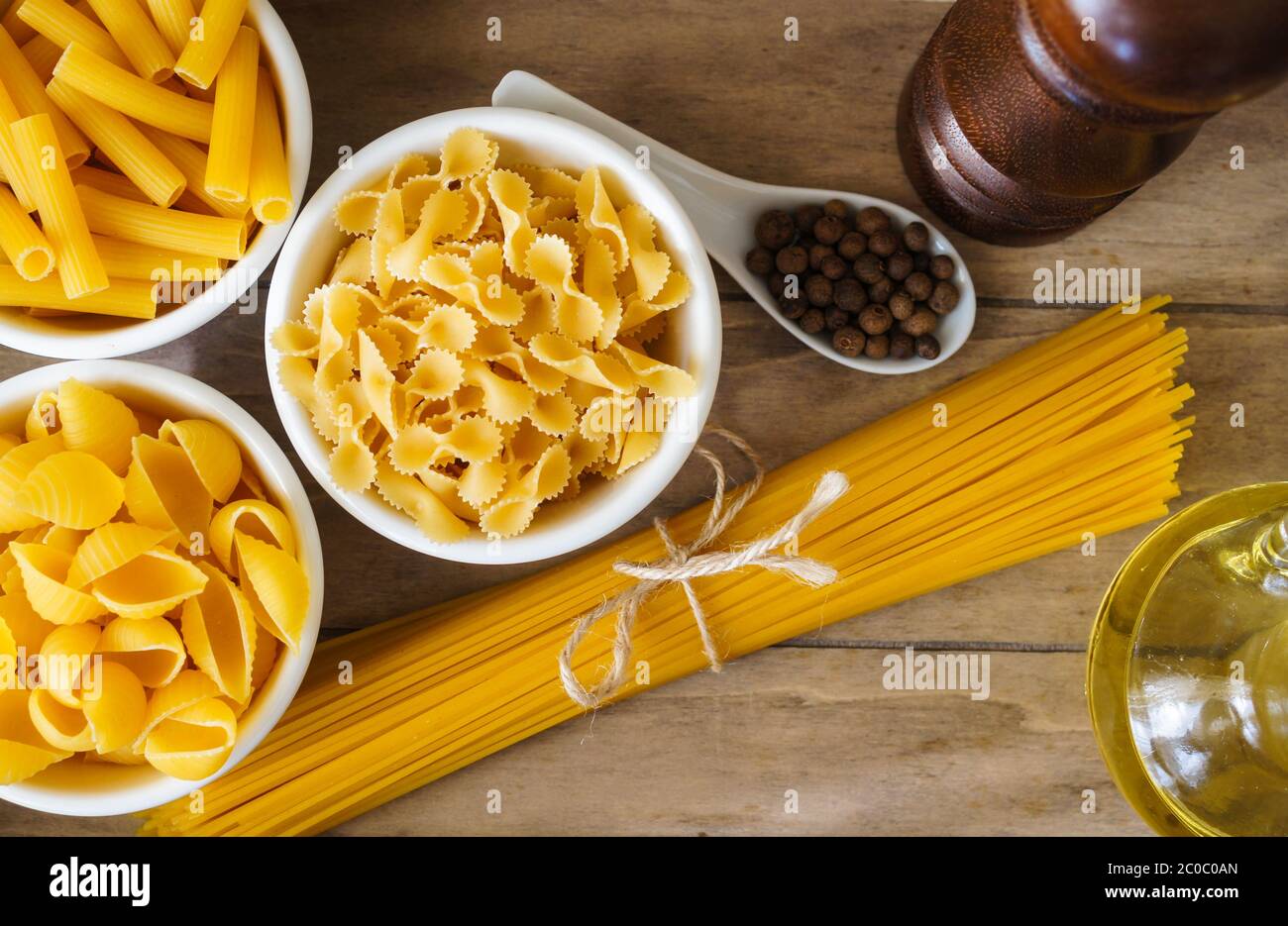 Different kinds of italian pasta Stock Photo - Alamy