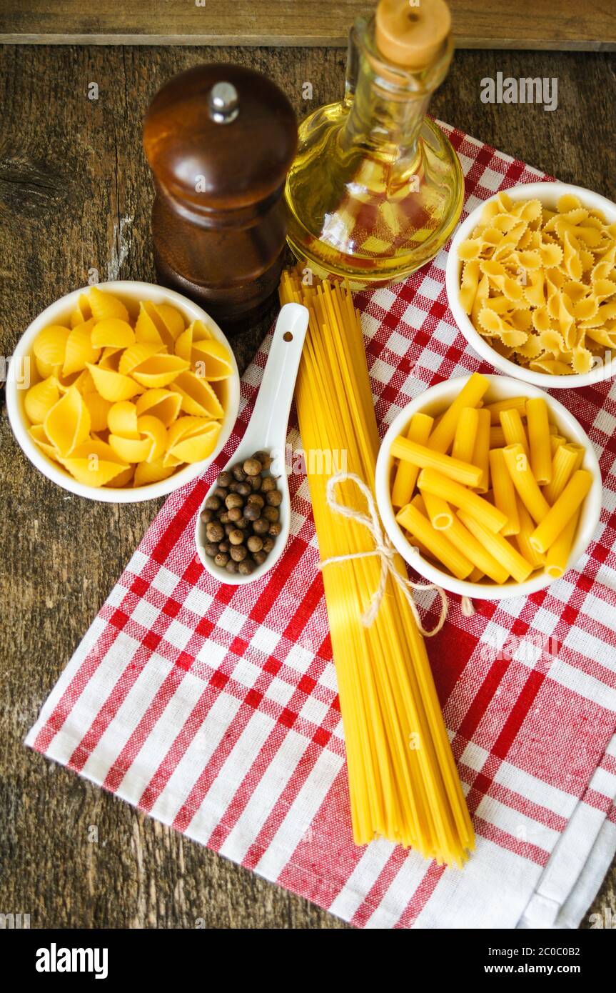 Different kinds of italian pasta Stock Photo - Alamy