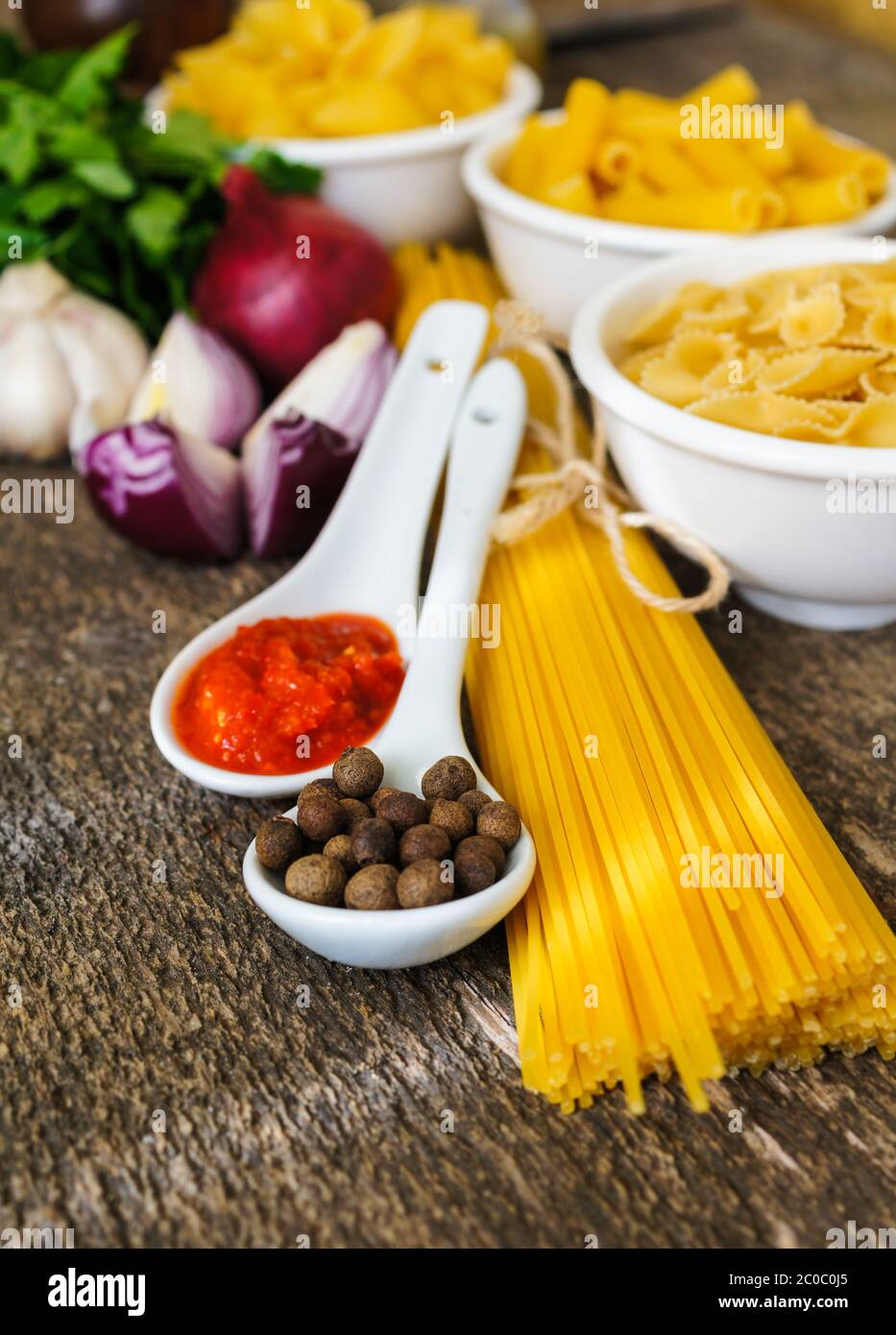 Different kinds of italian pasta Stock Photo - Alamy