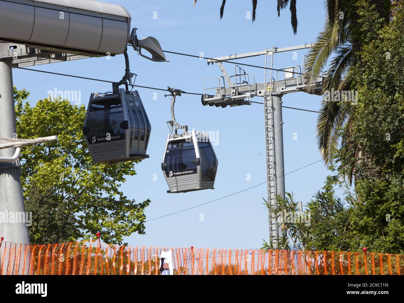 teleferics (overhead cable cars), way at Monjuic h Stock Photo - Alamy