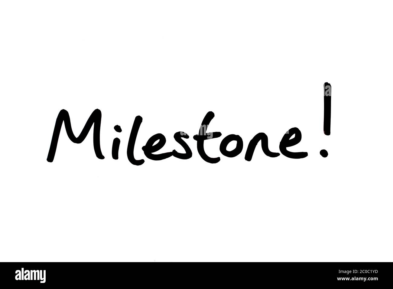 The word Milestone! handwritten on a white background Stock Photo - Alamy