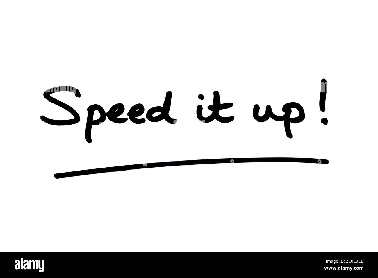 Speed it up! handwritten on a white background Stock Photo - Alamy