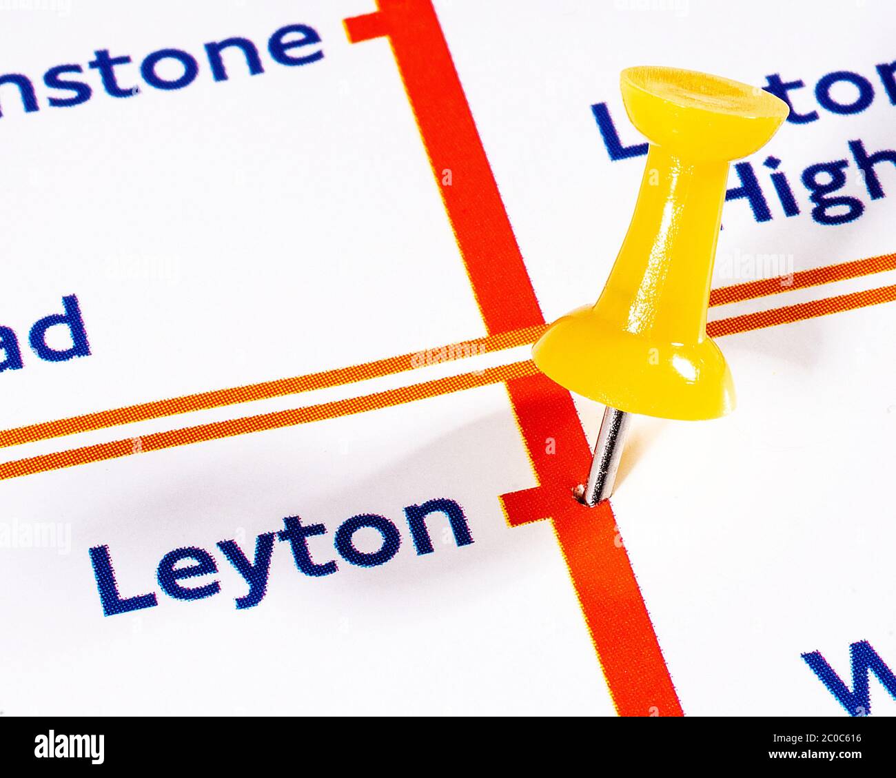 London, UK - June 10th 2020: A map pin marking the location of Leyton ...
