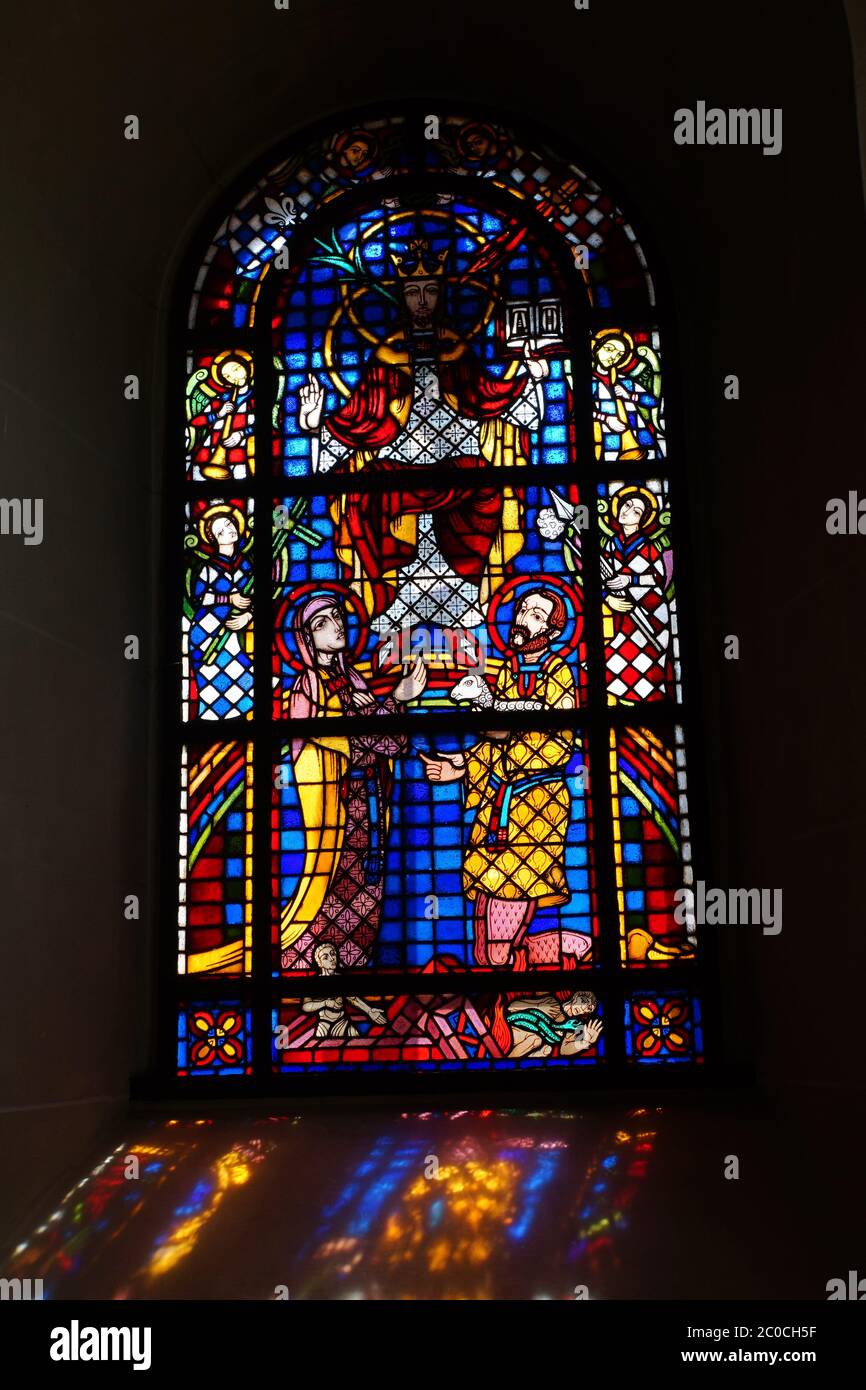 colourful church window in the parish church Sankt Lambertus Stock ...