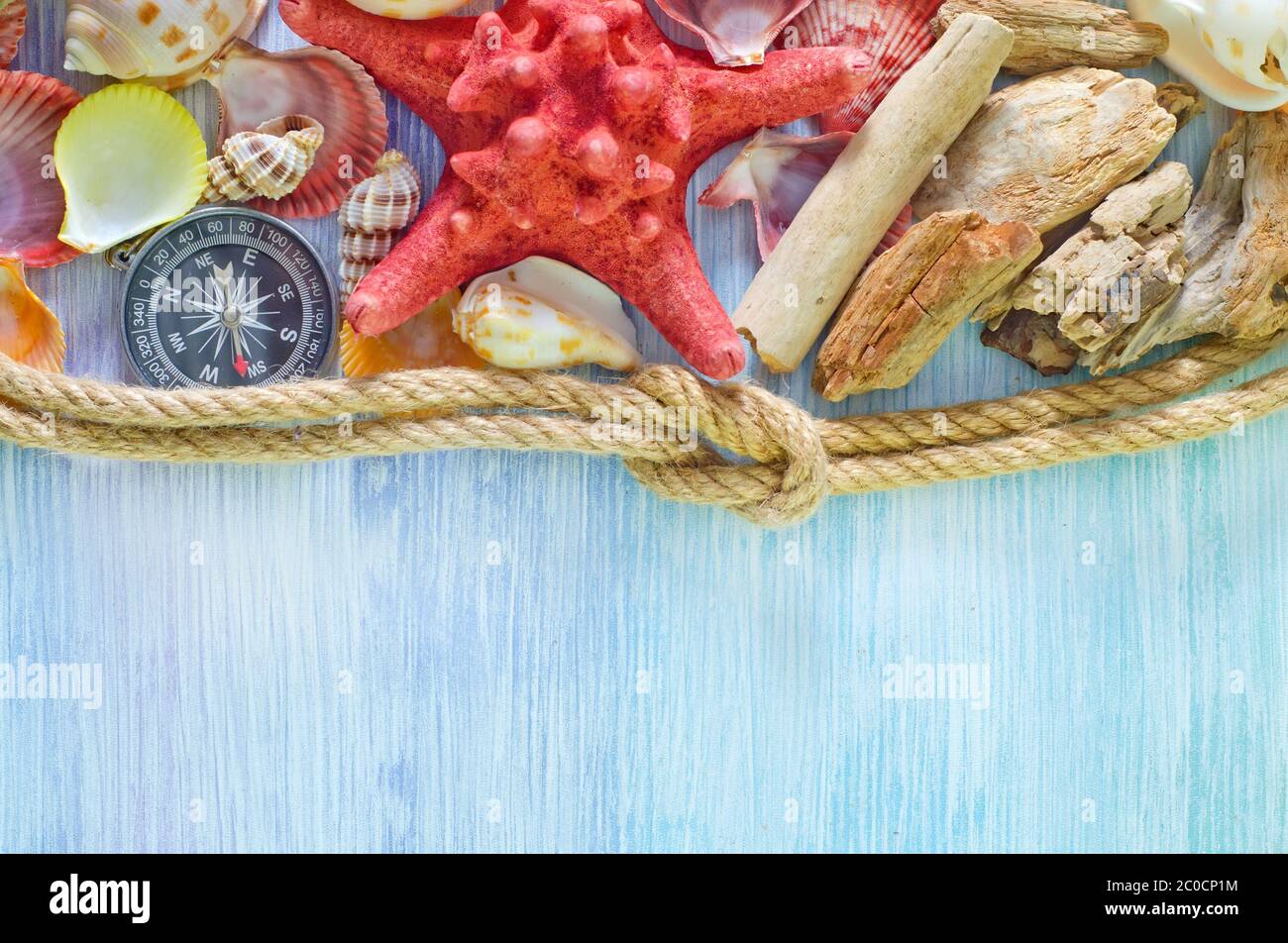 sea shells and compass Stock Photo - Alamy