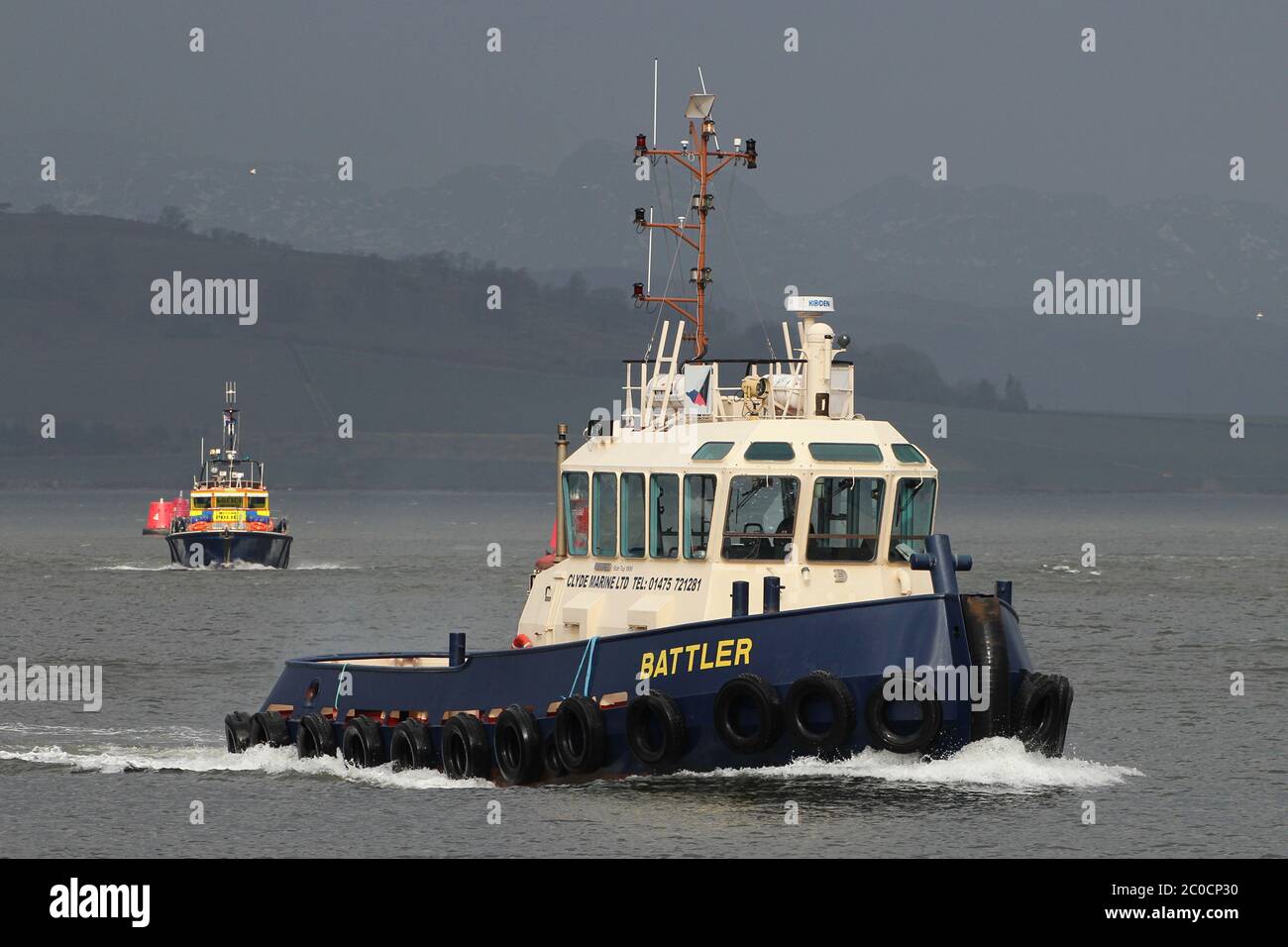 The Clyde Marine Services tug boat Battler, and the MoD Police launch ...