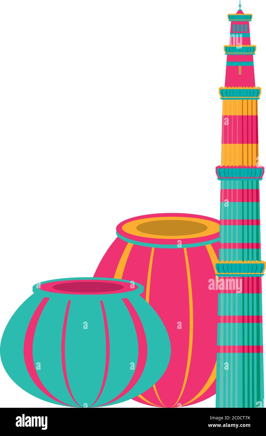 indian tower temple structure and lamps decoration vector illustration ...