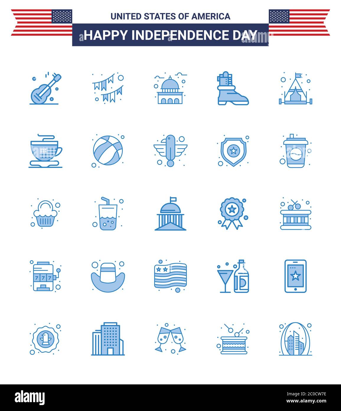 25 USA Blue Pack of Independence Day Signs and Symbols of camp; boot ...
