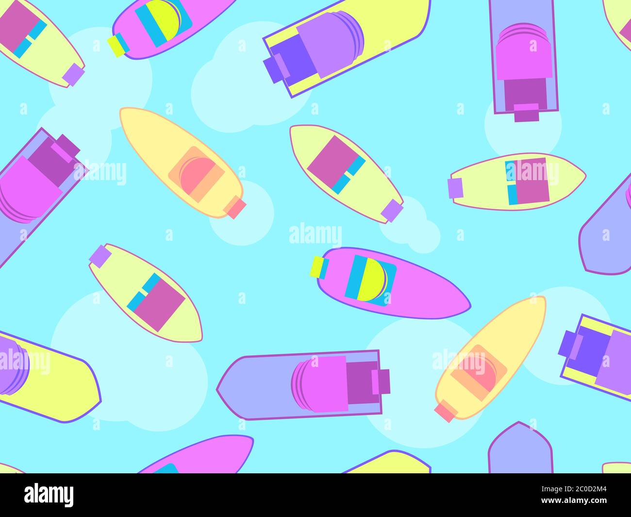 Boats seamless pattern, top view. Boats float on the sea in a flat ...