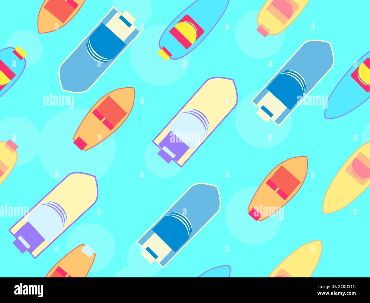 Boats seamless pattern, top view. Boats float on the sea in a flat ...