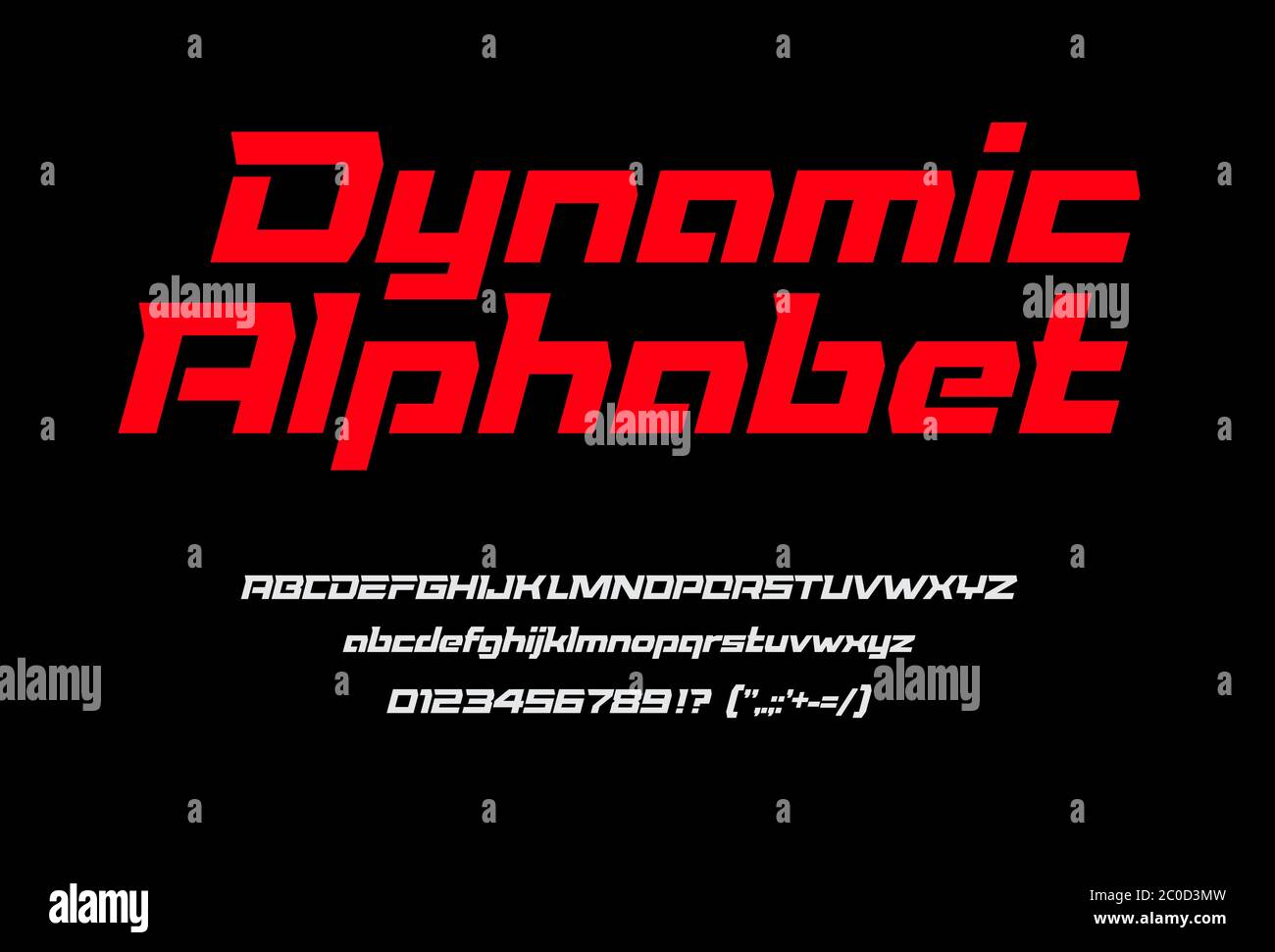 Red sport dynamic font with numbers and punctuation, uppercase and ...