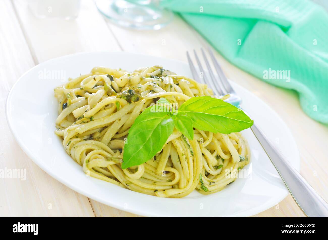 pasta with basil Stock Photo - Alamy
