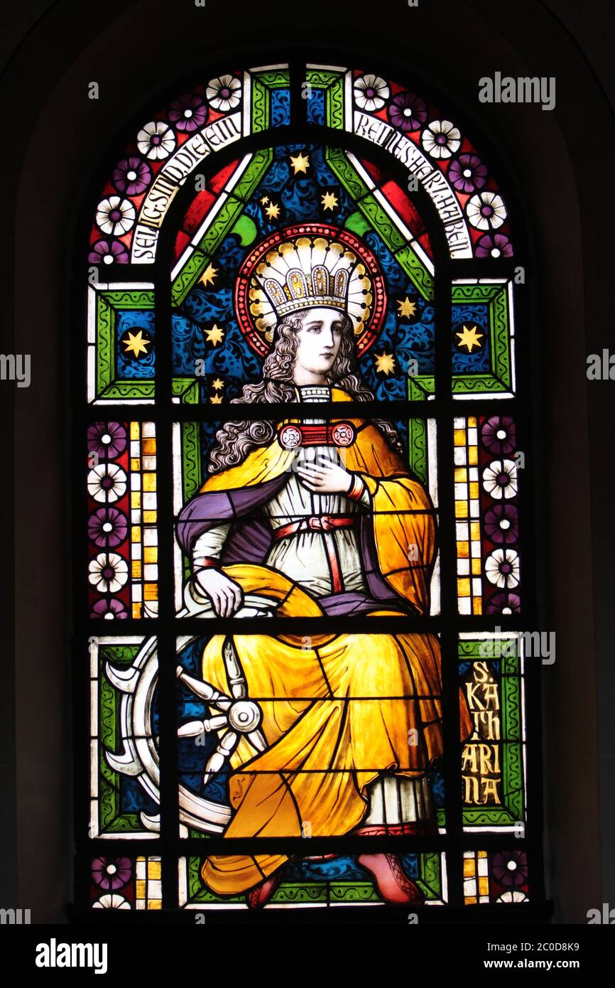 colourful church window in the parish church Sankt Lambertus Stock ...