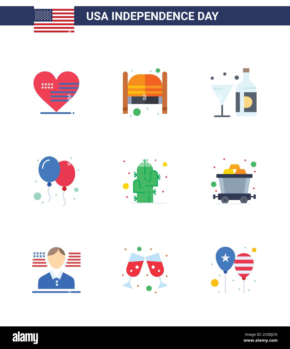 Set of 9 USA Day Icons American Symbols Independence Day Signs for ...