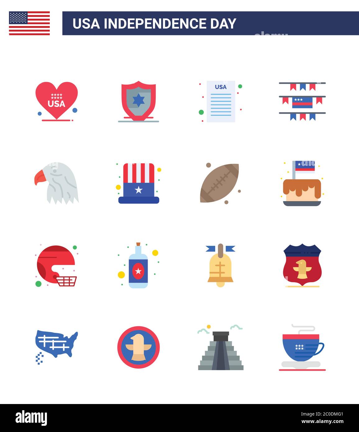 4th July USA Happy Independence Day Icon Symbols Group of 16 Modern ...
