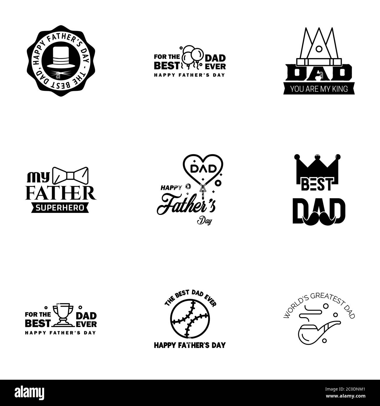 Happy Fathers day greeting hand lettering badges 9 Black Typo. isolated ...