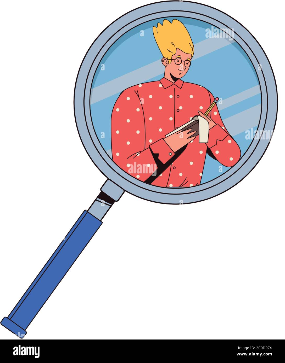 man male writing with pencil in magnifying glass vector illustration ...