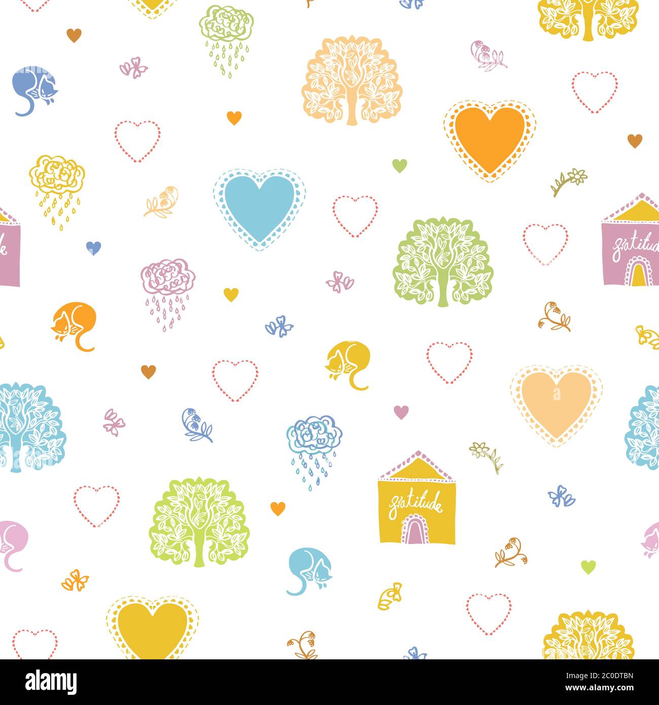 Vector folk art cozy cottage pattern, greeting card, kids, hygge design ...