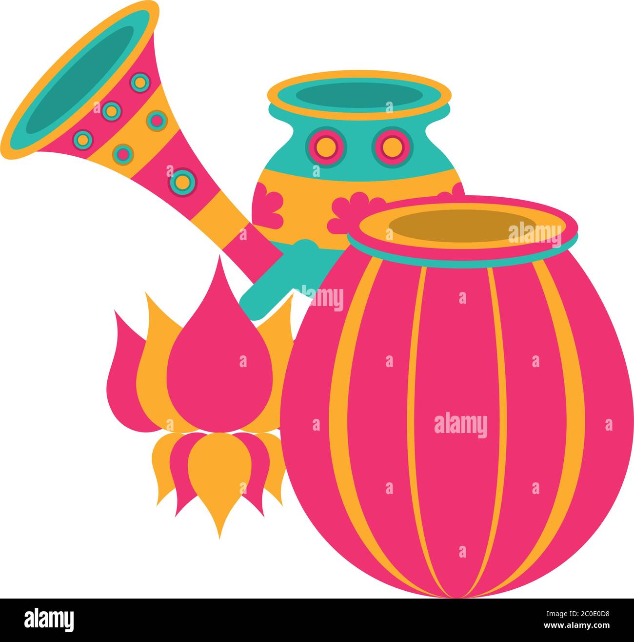 indian lamp with cornet and pot vector illustration design Stock Vector ...
